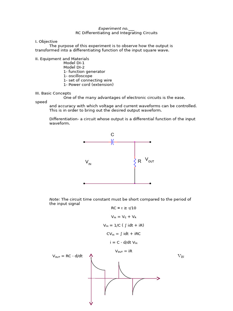 RC Differentiator Integrator | PDF | Capacitor | Amplitude