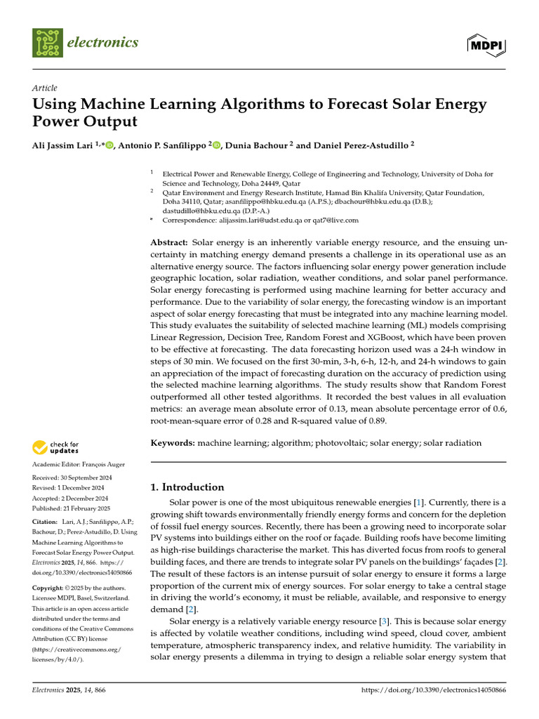 Electronics 2025 | PDF | Photovoltaics | Machine Learning