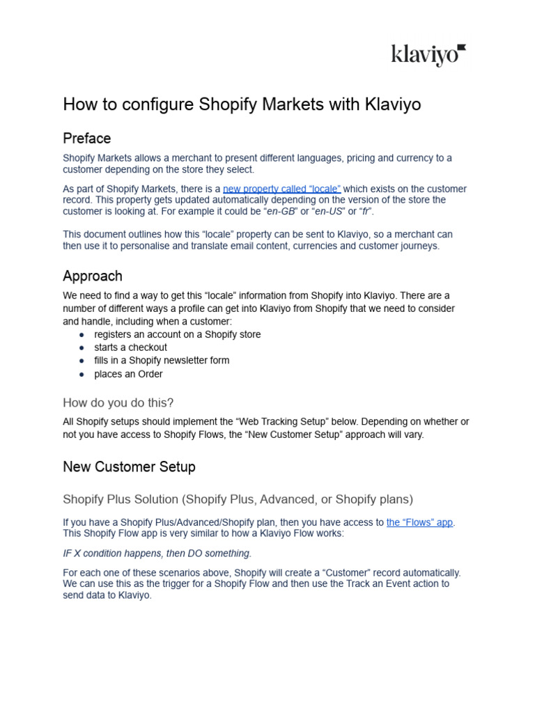 How To Configure Shopify Markets With Klaviyo | PDF | Computer Programming | Computing