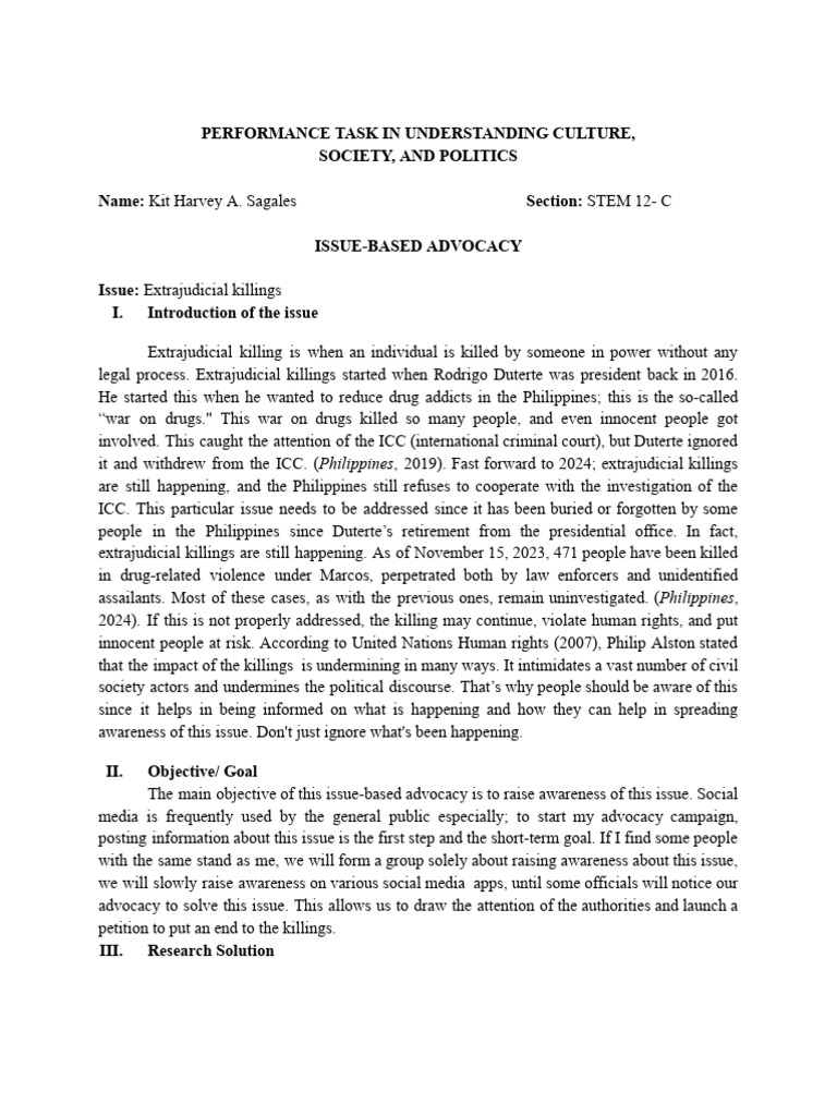 UCSP PT - Issue Based Advocacy | PDF | Rodrigo Duterte | Violence