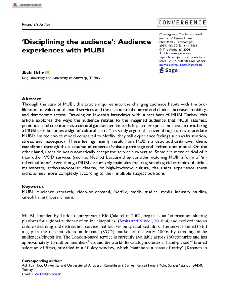Ildir 2024 Disciplining The Audience Audience Experiences With Mubi | PDF | Video On Demand ...