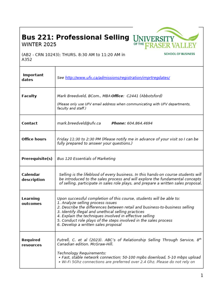 Bus 221: Professional Selling Course Guide | PDF | Computing