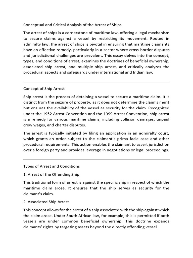 Ship Arrest: Legal Framework and Analysis | PDF | Admiralty Law | Justice