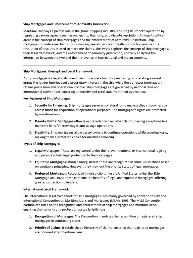 Ship Mortgages and Admiralty Law Insights | PDF | Mortgage Law ...