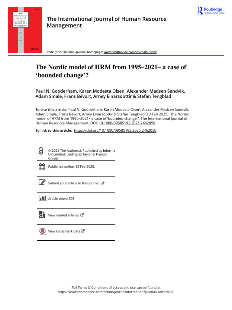 The Nordic Model of HRM From 1995 2021 A Case of Bounded Change | PDF ...