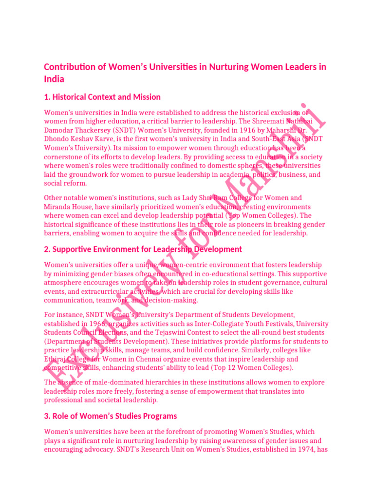 Women’s Universities Empowering Leaders in India | PDF | Leadership ...