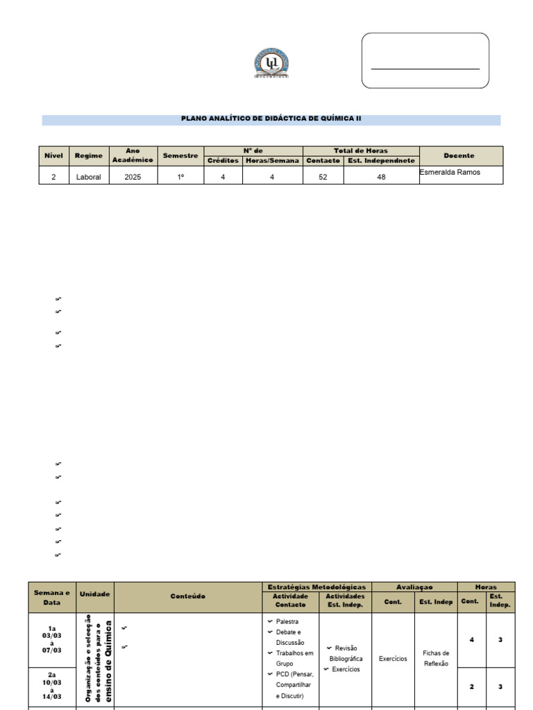 Plano Analitico-DDQ-II-2025 | PDF | Pedagogia | Química