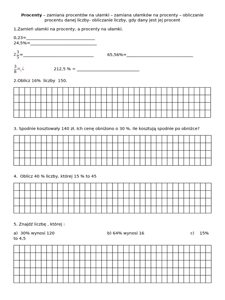 Procenty - Powtórzenie - Obliczanie Liczby Gdy Dany Jest Jej Procent | PDF