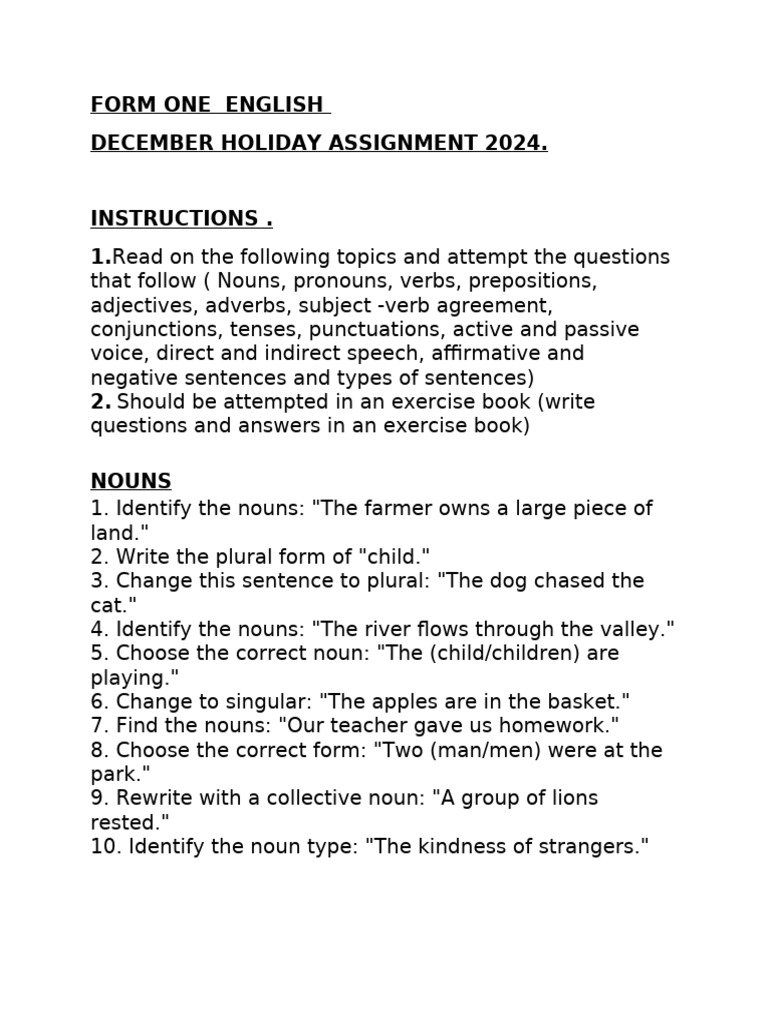 Eng Form 2 2025 Assignment | PDF | Noun | Adverb