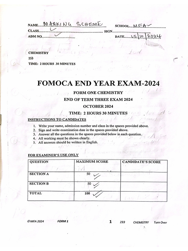 F1 - Chem - ET3 - 2024 Ms Fomoca | PDF