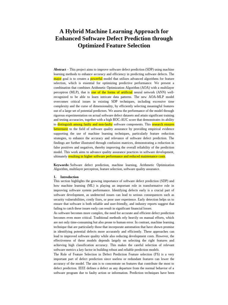A Hybrid Machine Learning Approach for Enhanced Software Defect Prediction Through Optimized ...
