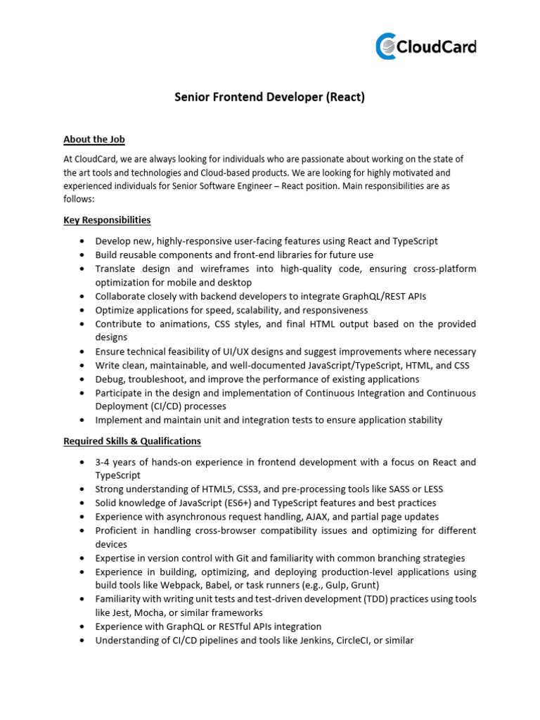 Senior Frontend Developer - React 2024 | PDF | Computing | Computer Programming