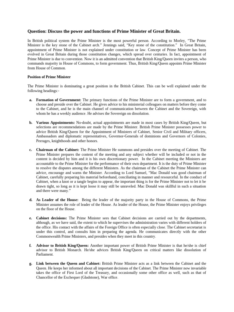 Powers and Functions of the UK Prime Minister | PDF | Hm Treasury ...