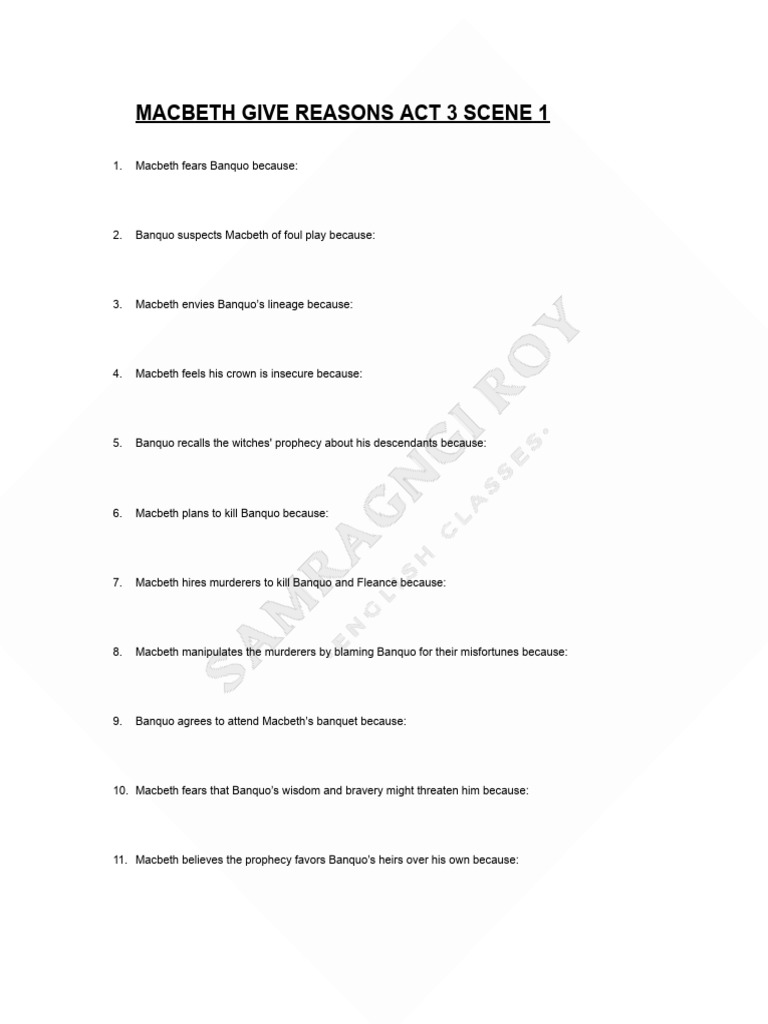 Macbeth Give Reasons Act 3 Scene 1 | PDF
