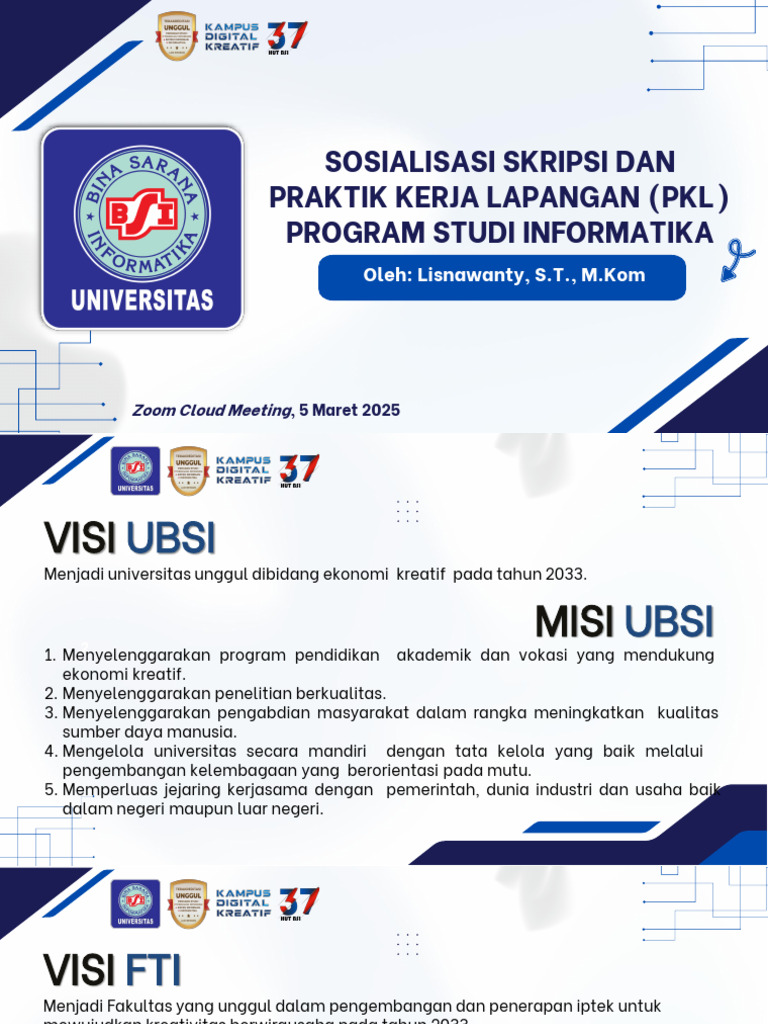 Sosialisasi PKL & Skripsi Prodi Informatika UBSI (4 Maret 2025) | PDF