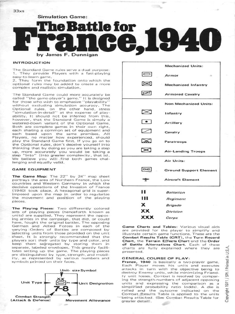 SPI Battle For France 1940 With Map and Counters Front | PDF