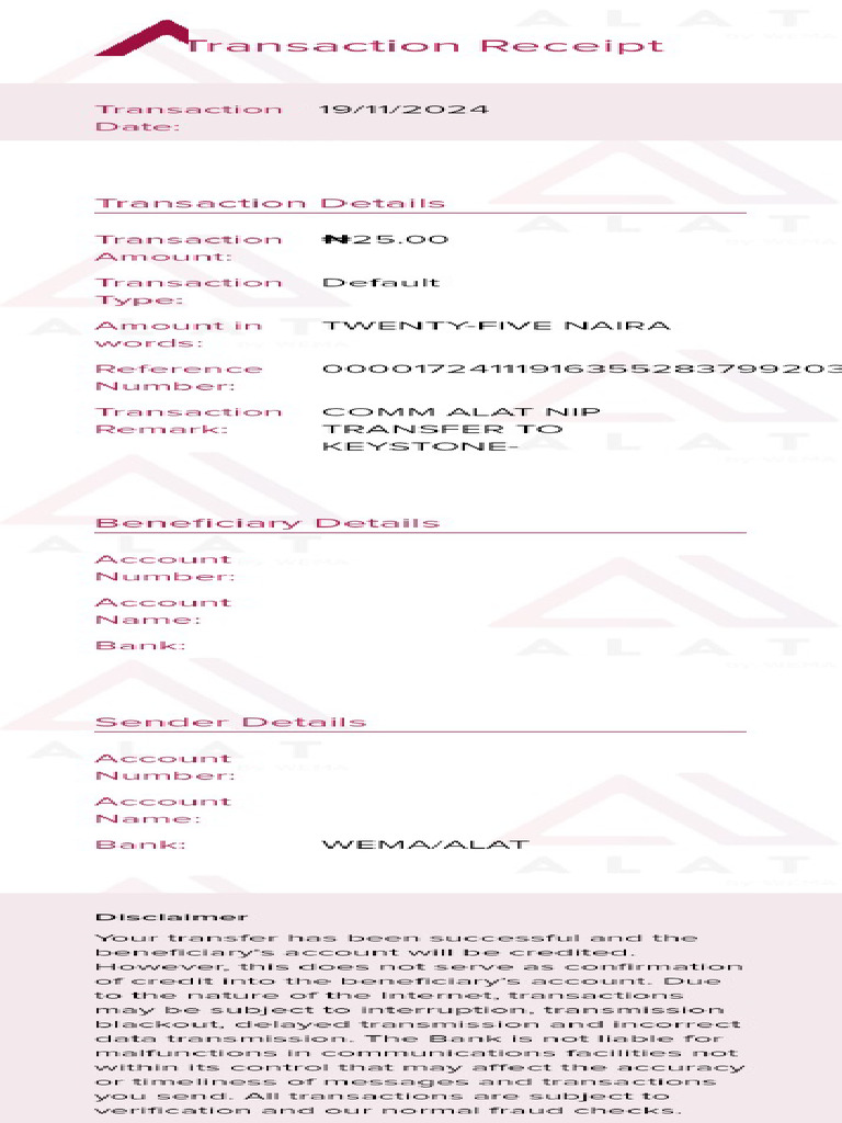 Transaction Receipt - Comm Alat Nip Transfer to Keystone | PDF