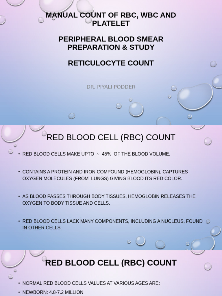 Manual Count of Rbc, Wbc and Platelet | PDF | Red Blood Cell | Anemia