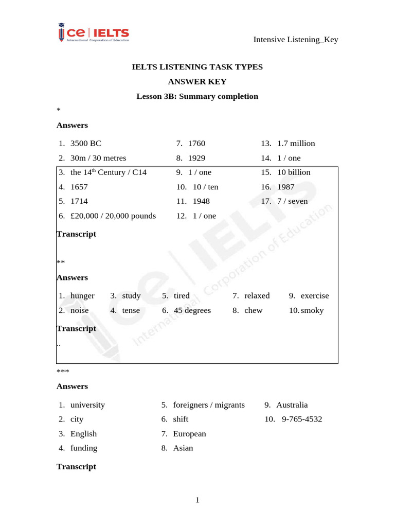 Lesson 3B_Summary Completion_KEY | PDF