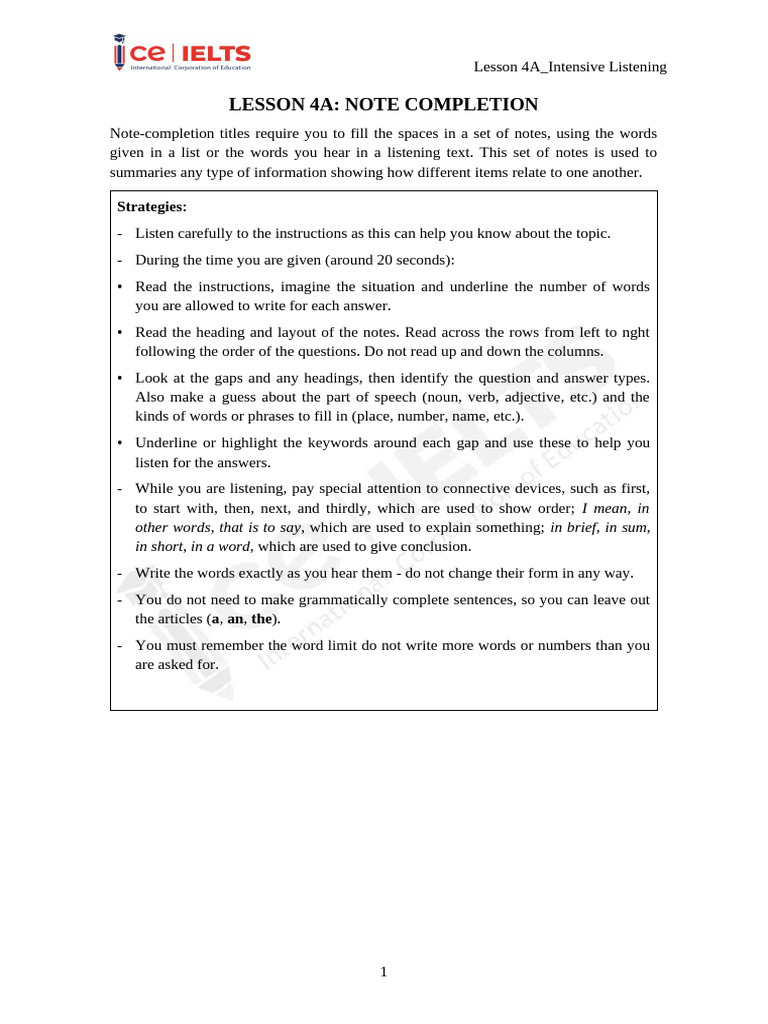 Lesson 4A - Note Completion | PDF | Meteoroid | Word