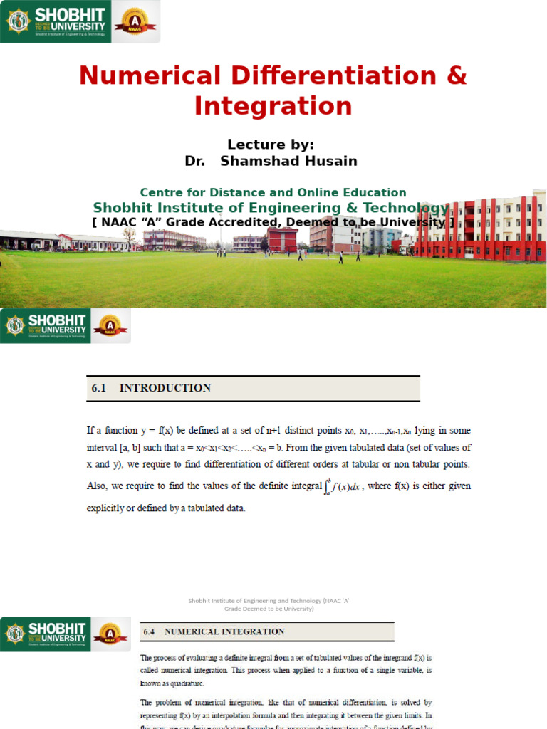 Numerical Differentiation & Integration: Lecture By: Dr. Shamshad Husain | PDF