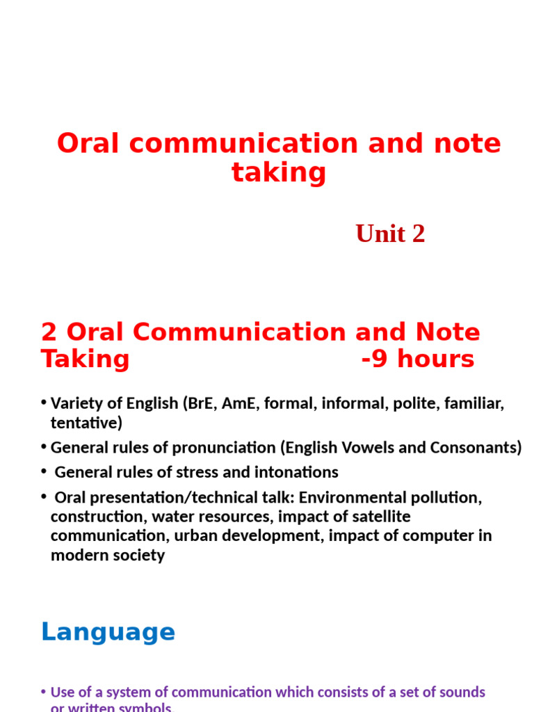 Unit 2 Oral Communication and Note Taking | PDF | Consonant | English ...