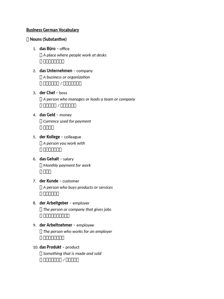 Business German Vocabulary | PDF