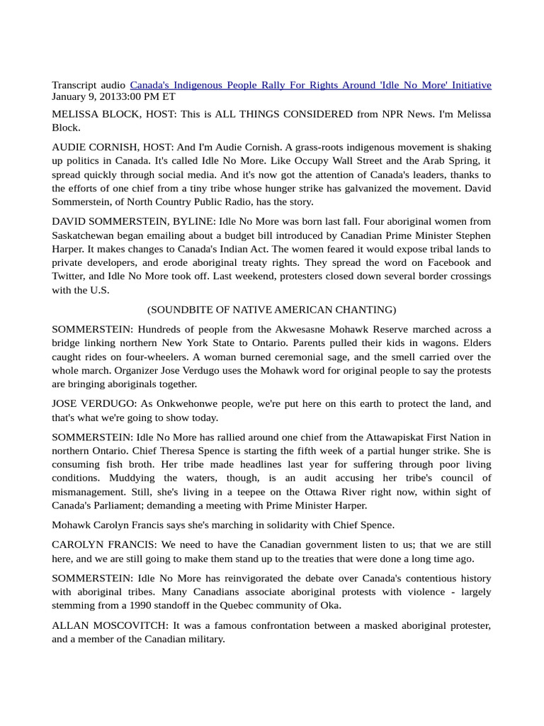 Idle No More: Indigenous Rights Movement | PDF | Social Conflict ...