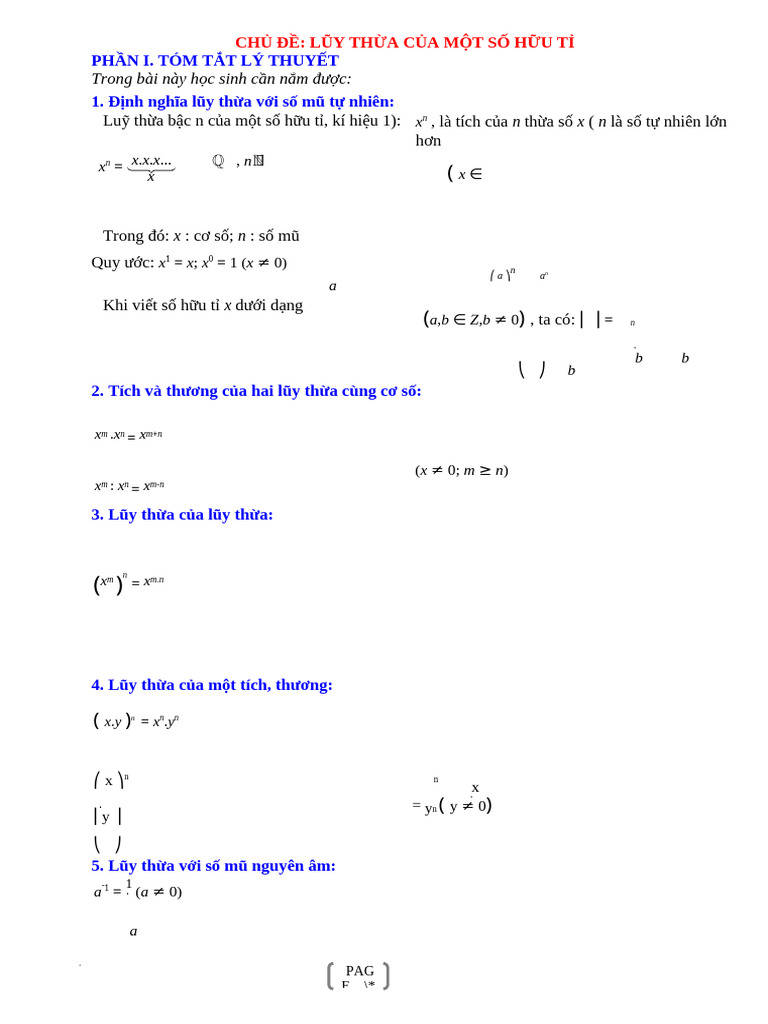 ĐS7 - CĐ3. LUY THUA VOI SO MU TU NHIEN CUA MOT SO HUU TI (1) | PDF