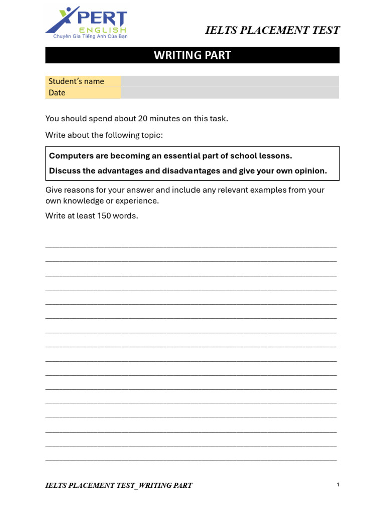IELTS Placement Test - Writing - 1 | PDF | Cognition | Learning