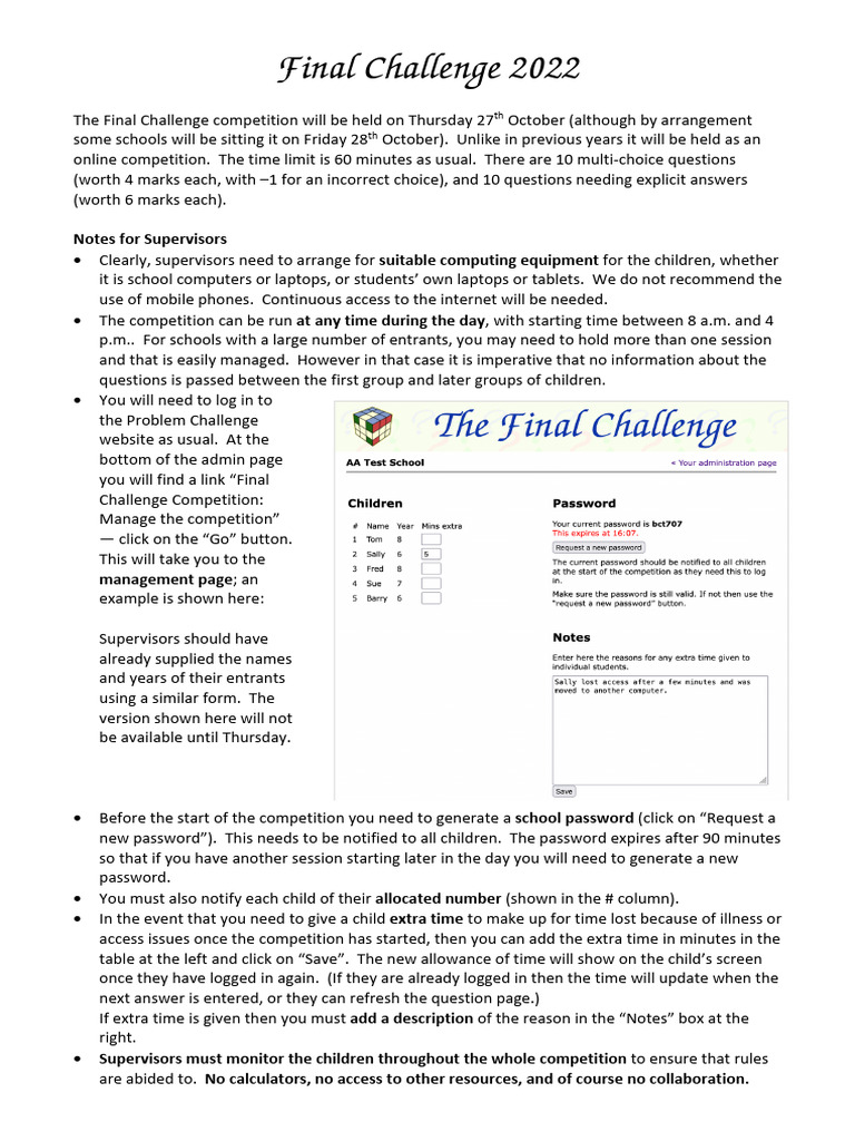 Final Challenge 2022 Online Competition Guide | PDF | Login | Password