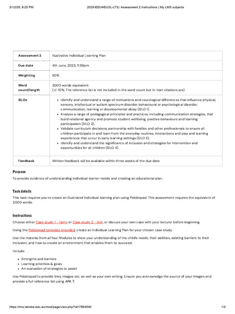 2025-EDU4EI (OL-LT3) - Assessment 2 Instructions - My LMS Subjects ...