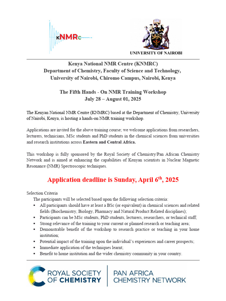 Call For Applications - 5th Hands On NMR Training Workshop-Kenya 2025 | PDF | Nuclear Magnetic ...