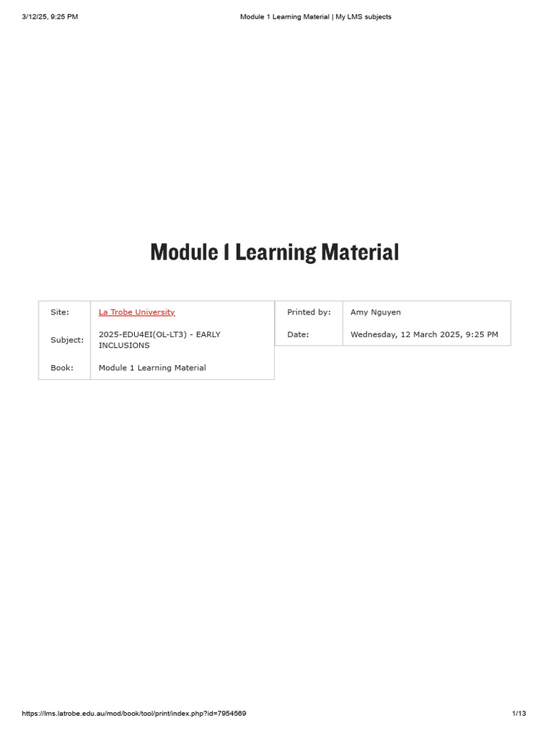 Module 1 Learning Material - My LMS Subjects | PDF | Inclusion ...