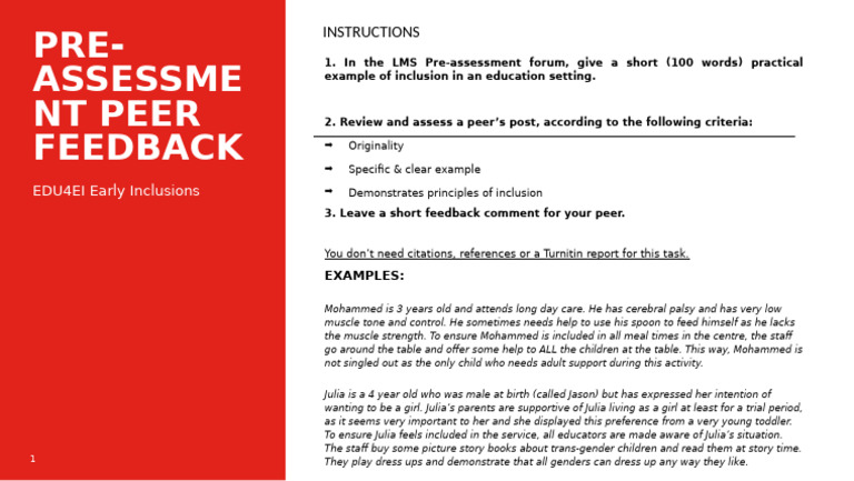 EDU4EI Pre-Assessment Instructions | PDF