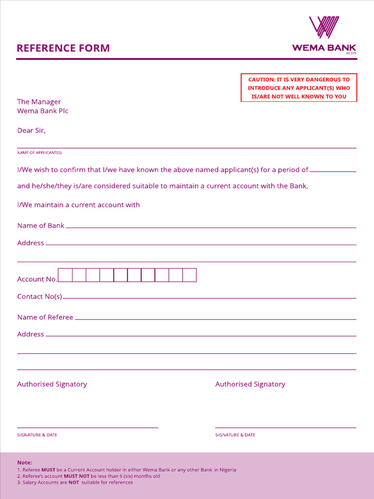 Wemabank Reference Form | PDF