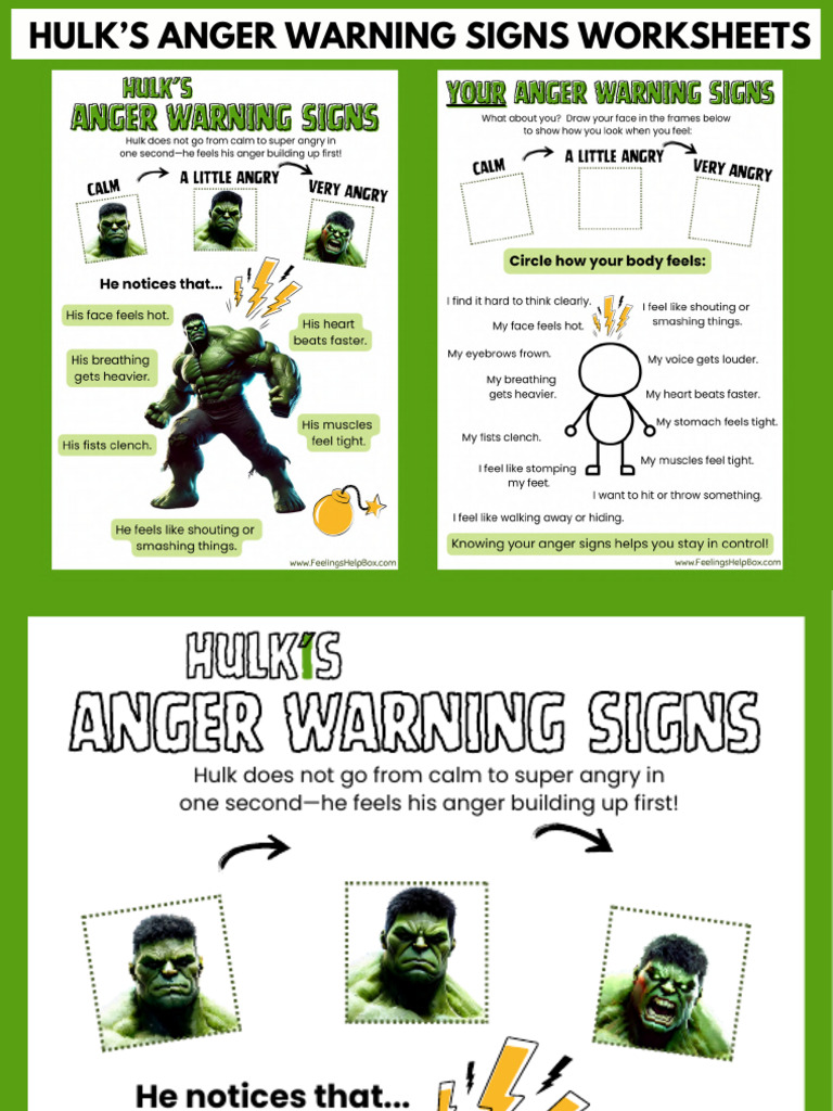 Hulk's Anger Warning Signs Worksheets | PDF