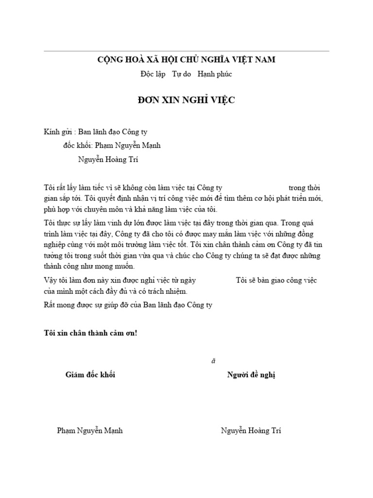 Don Xin Nghi Viec | PDF