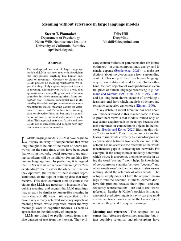 LLMs and Meaning Without Reference | PDF | Concept | Semantics
