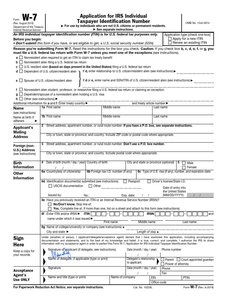 W-7 Form: ITIN Application Guide | PDF | United States Law | Taxes