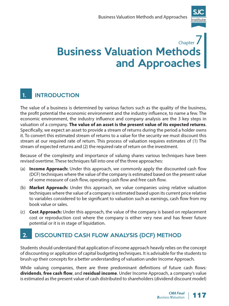 Chapter 7 - Business Valuation Methods and Approaches | PDF | Cost Of Capital | Free Cash Flow
