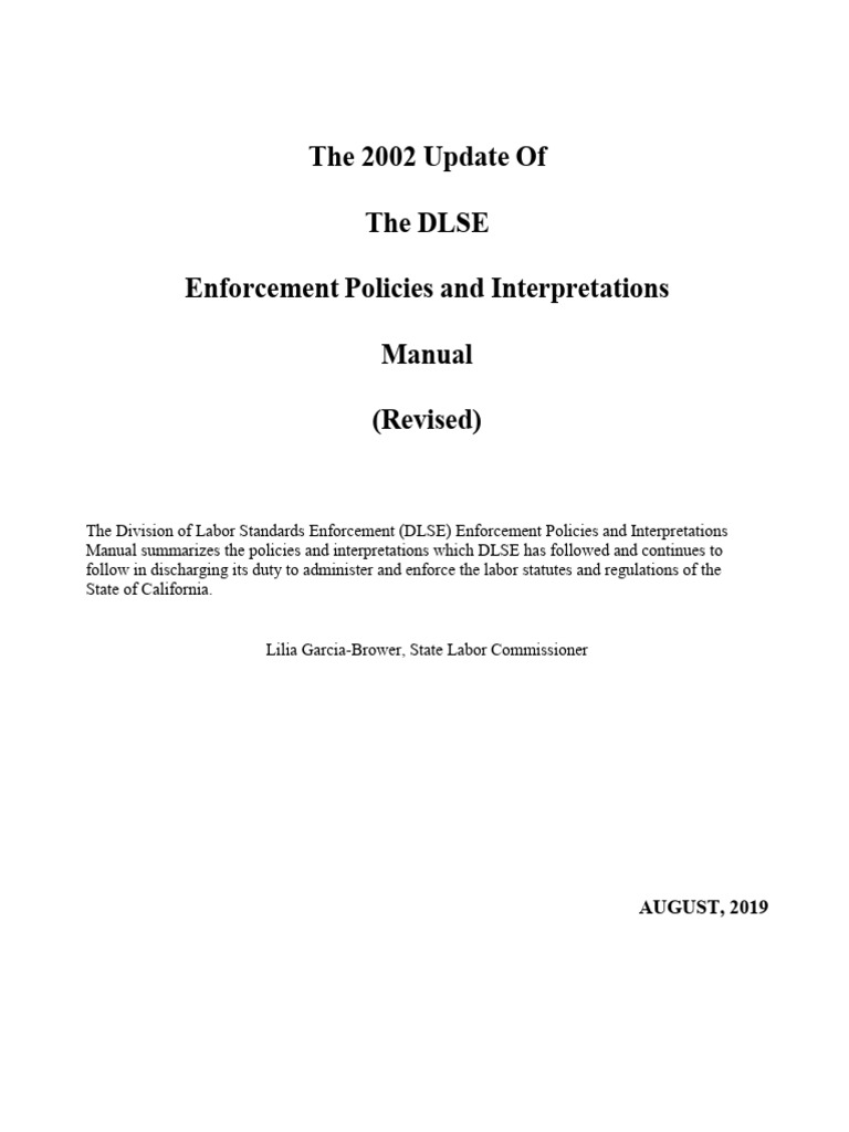 2002 DLSE Manual Update – Revised Guide Marcarian Law Firm | PDF ...