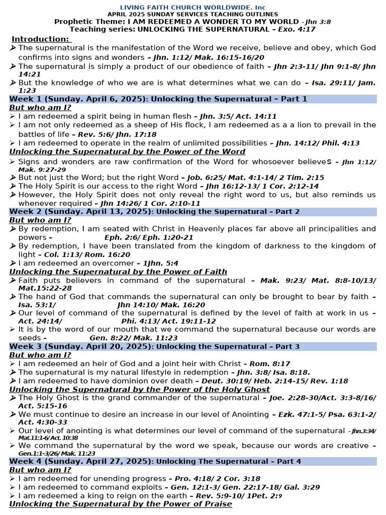 APRIL 2025 Sunday Teaching Outlines | PDF | Supernatural | Religious ...