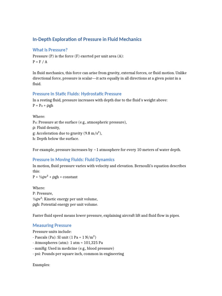 Pressure in Fluids | PDF