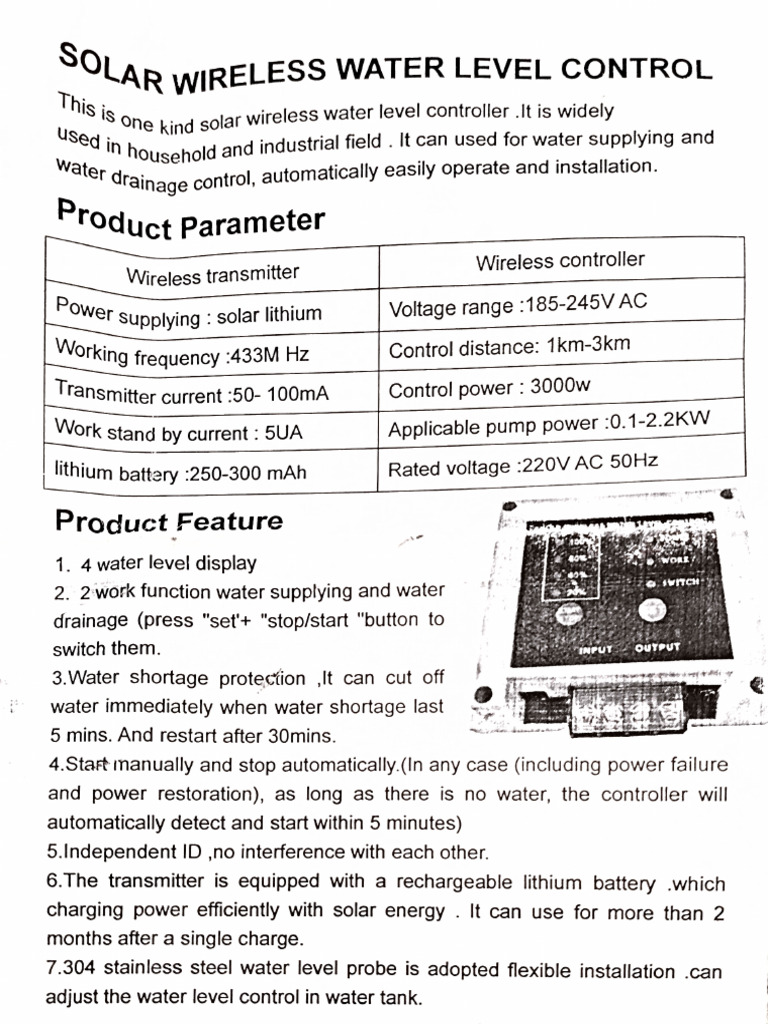 SOLAR WIRELESS WATER LEVEL CONTROL_20250206 | PDF