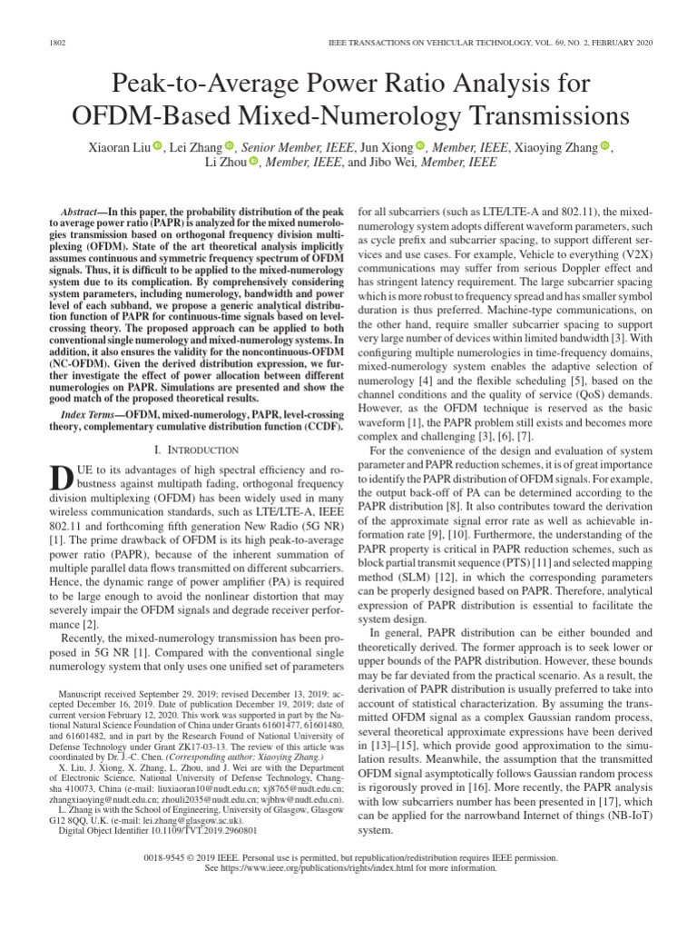 Peak-to-Average Power Ratio Analysis For OFDM-Based Mixed-Numerology ...