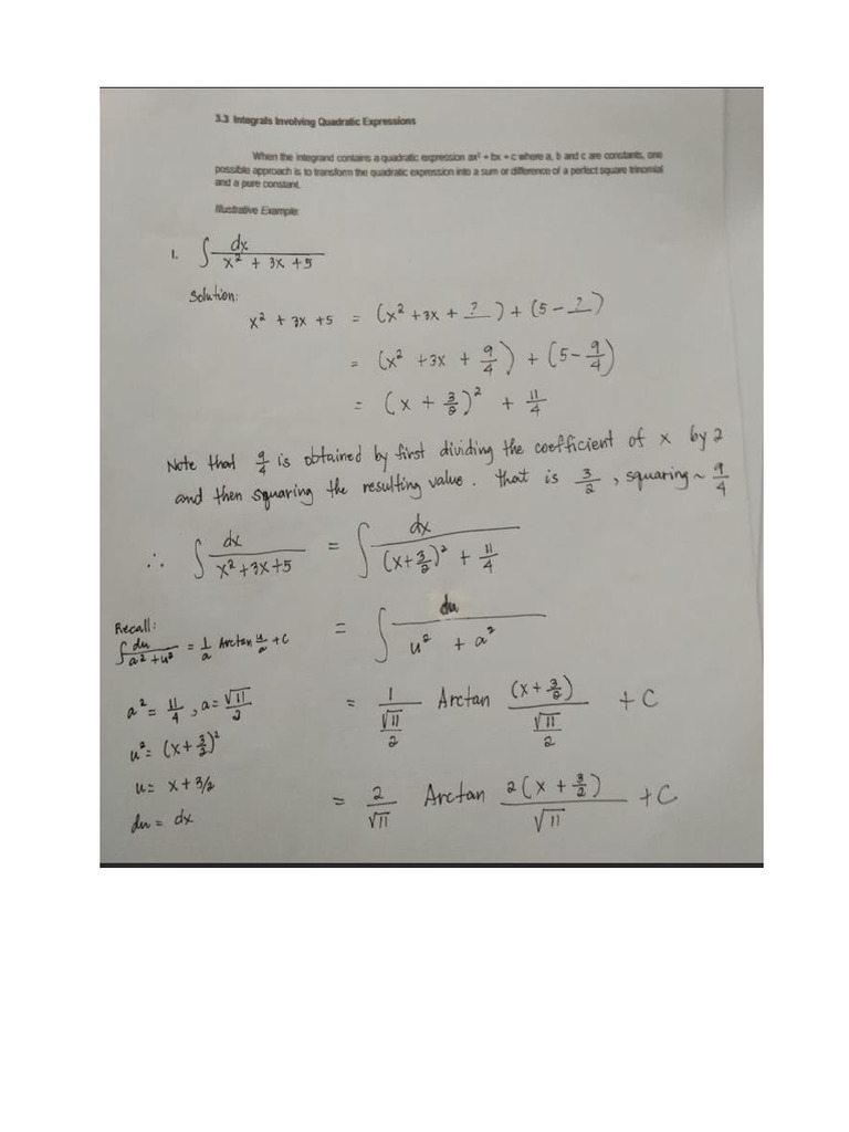 Integrals Involving Quadratic Equations | PDF