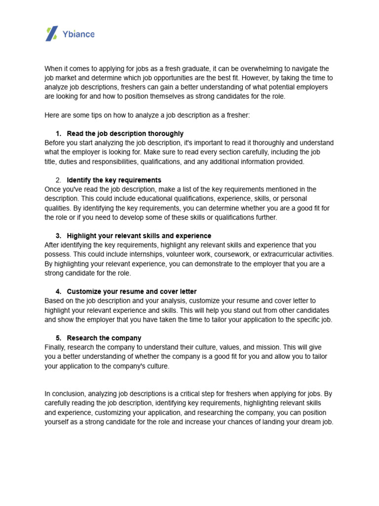 Analyzing Job Description For Freshers | PDF | Résumé