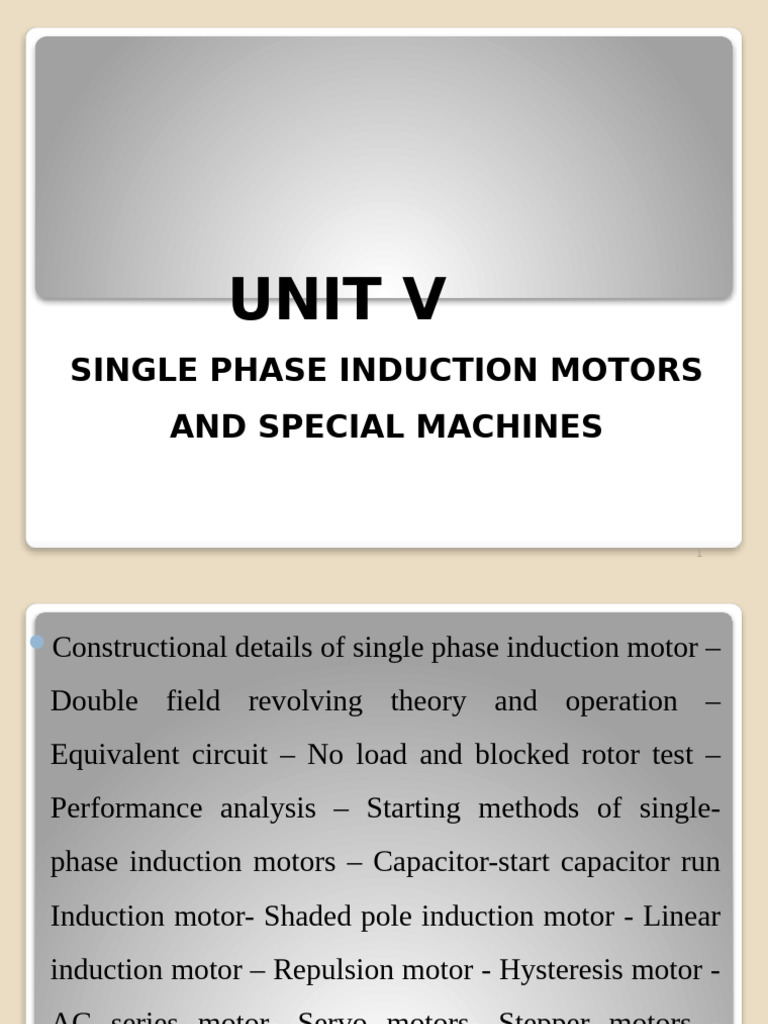 Unit - 5 (Single Phase I.M & Special Machines) | PDF | Electric Motor | Electric Power