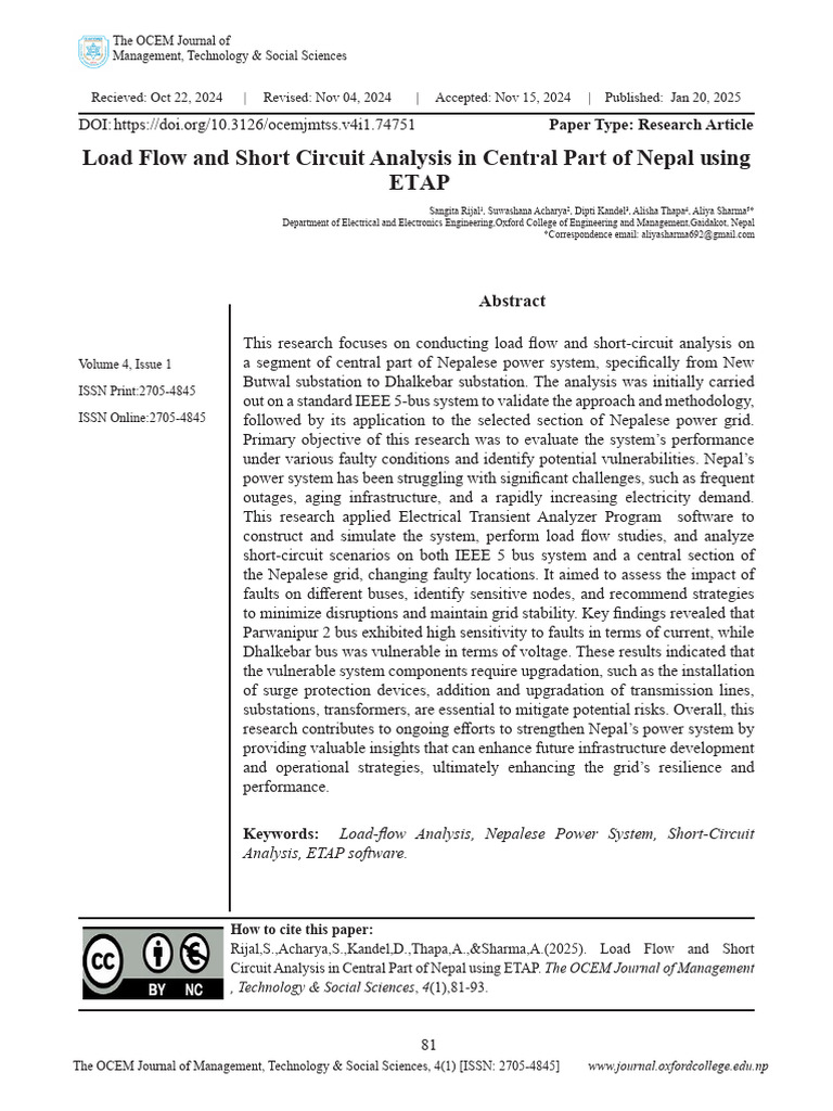 Load Flow and Short Circuit Analysis in Central Part of Nepal Using ...